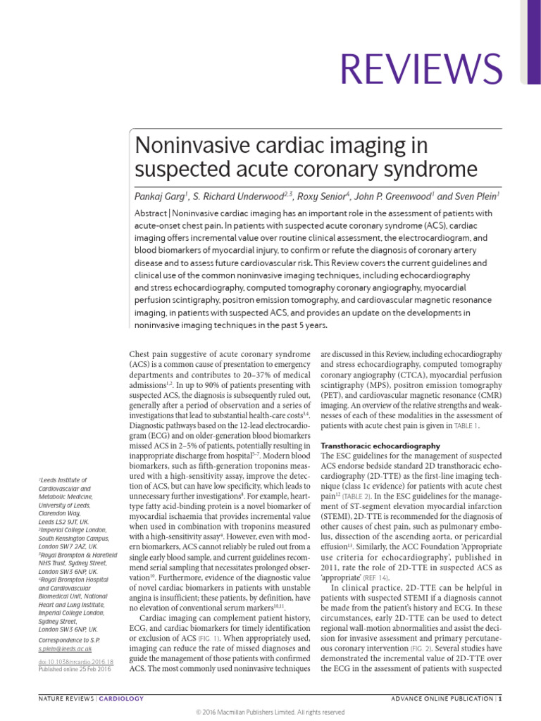 Nature - Noninvasive Cardiac Imaging in - 2016 | PDF