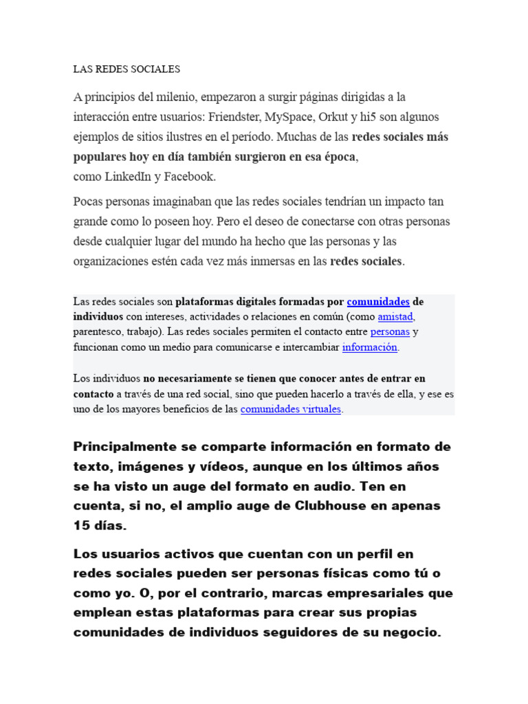 Historia e Impacto de Redes Sociales | PDF | Ciencias sociales