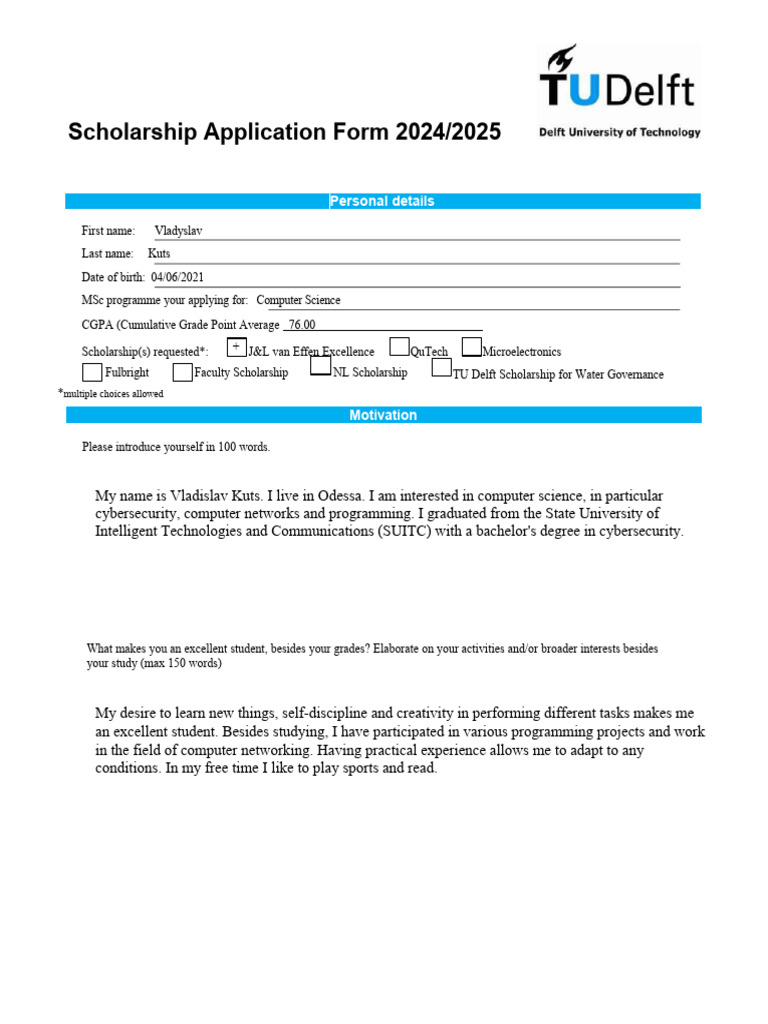 Scholarship - Application - Form 2024 | PDF | Science | Computer Security