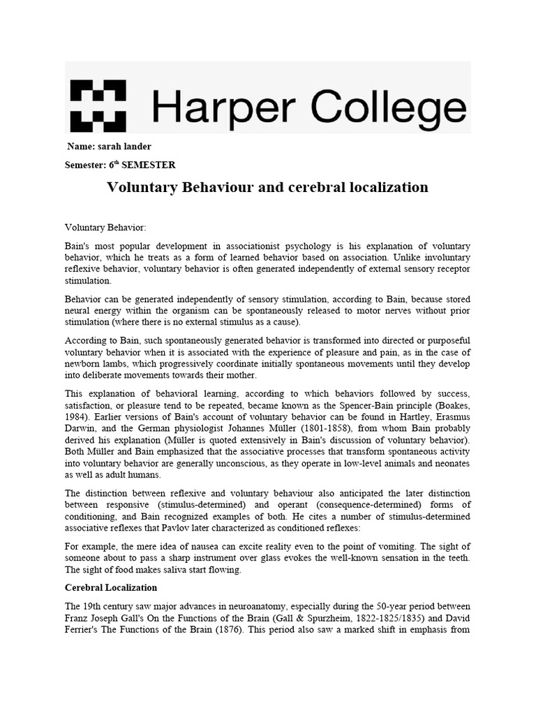 Voluntary Behaviour and Cerebral Localization | PDF | Brain | Classical ...