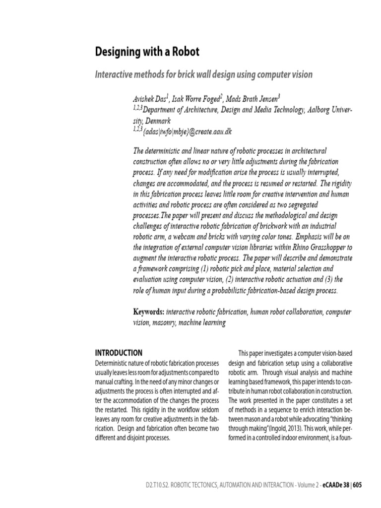 Designing with a Robot-Interactive Methods for brick wall design using computer vision | PDF ...