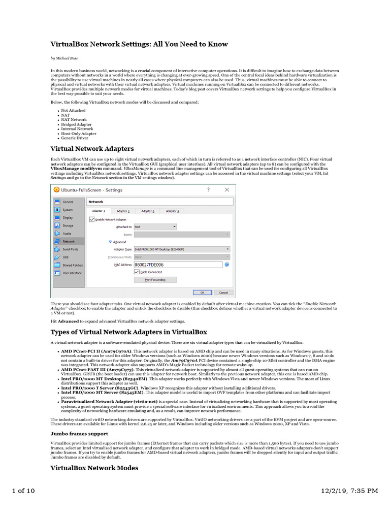 VirtualBox Network Settings | PDF | Port (Computer Networking) | Virtual Machine