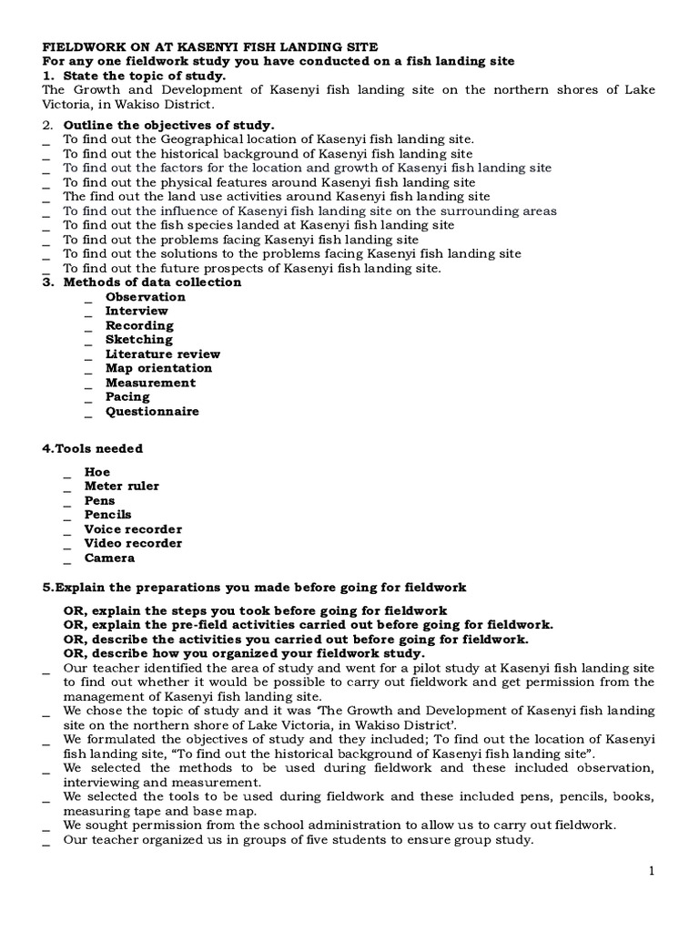 Fieldwork On at Kasenyi Fish Landing Site | PDF | Questionnaire ...
