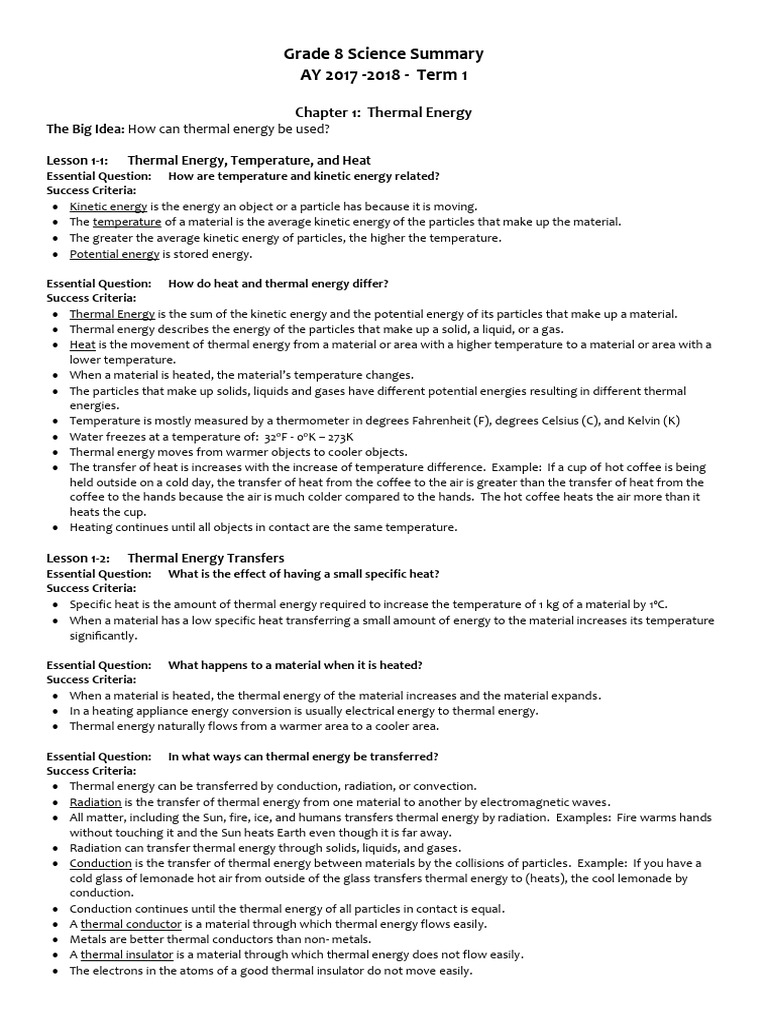 Grade 8 Science - Chapter 1 Review | Download Free PDF | Temperature ...