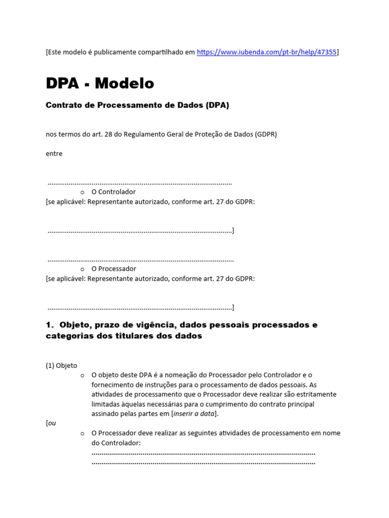 DPA Modelo | PDF | União Europeia | Informação