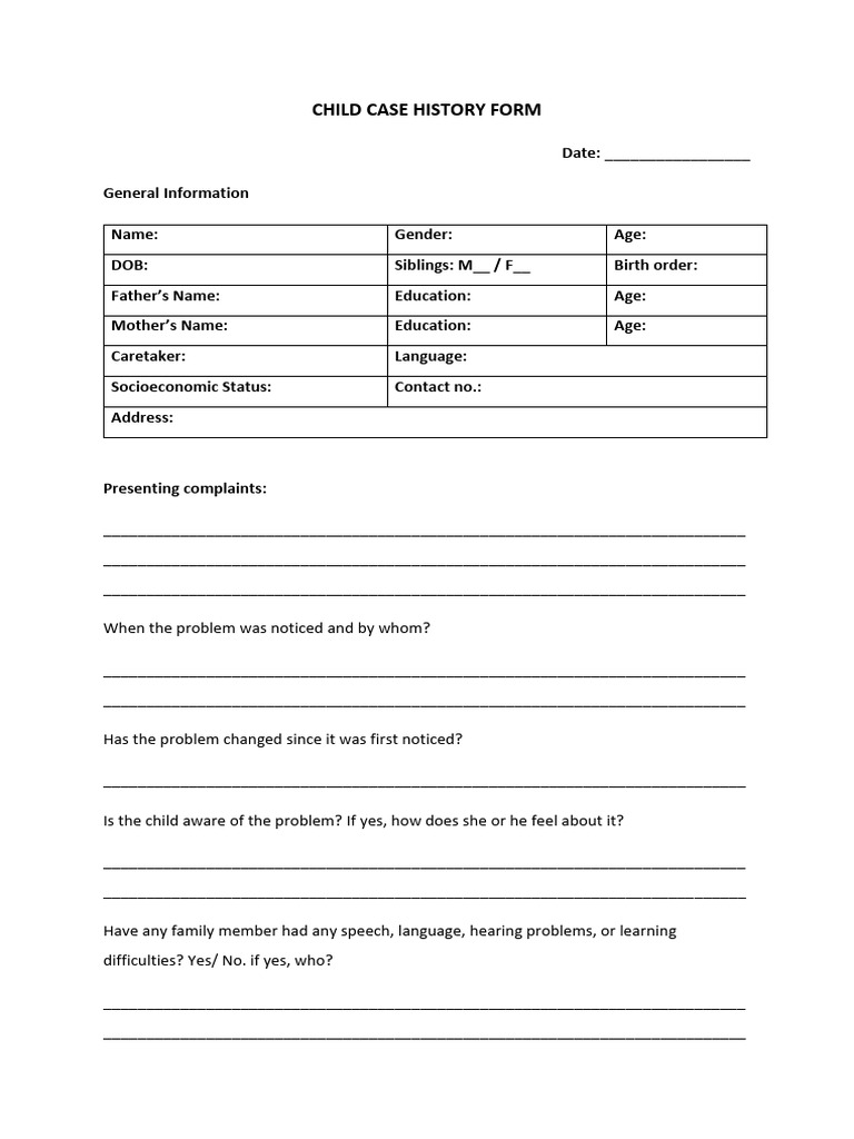 Child Case History Form | PDF