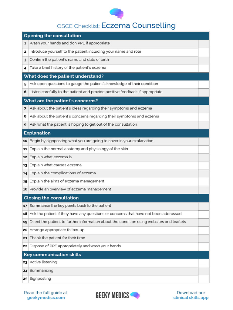 OSCE Checklist Eczema Counselling | PDF
