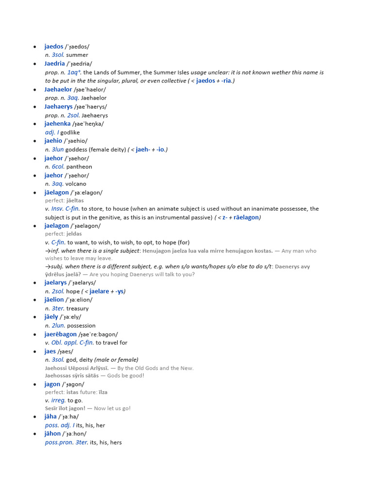 Valyrian Words With The Letter J | PDF | Linguistics | Linguistic ...