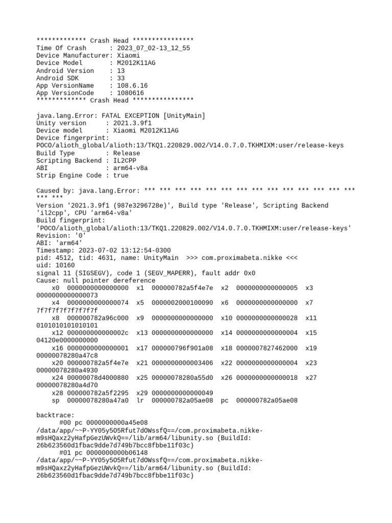 Unity Android Crash Report | PDF | Mobile Software | Android (Operating ...