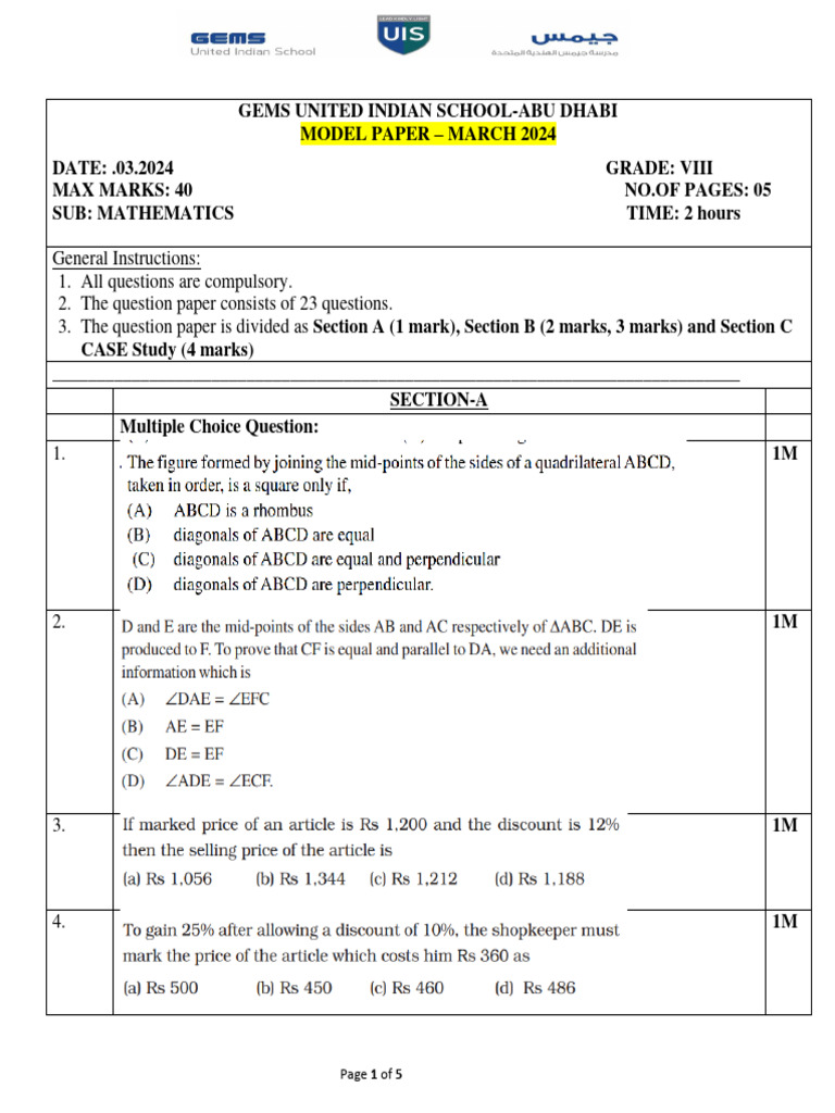 Grade 8 - Model QP - 2023-24 | PDF