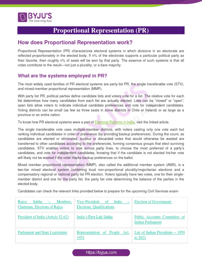 Proportional Representation Explained | PDF | Voting | Elections
