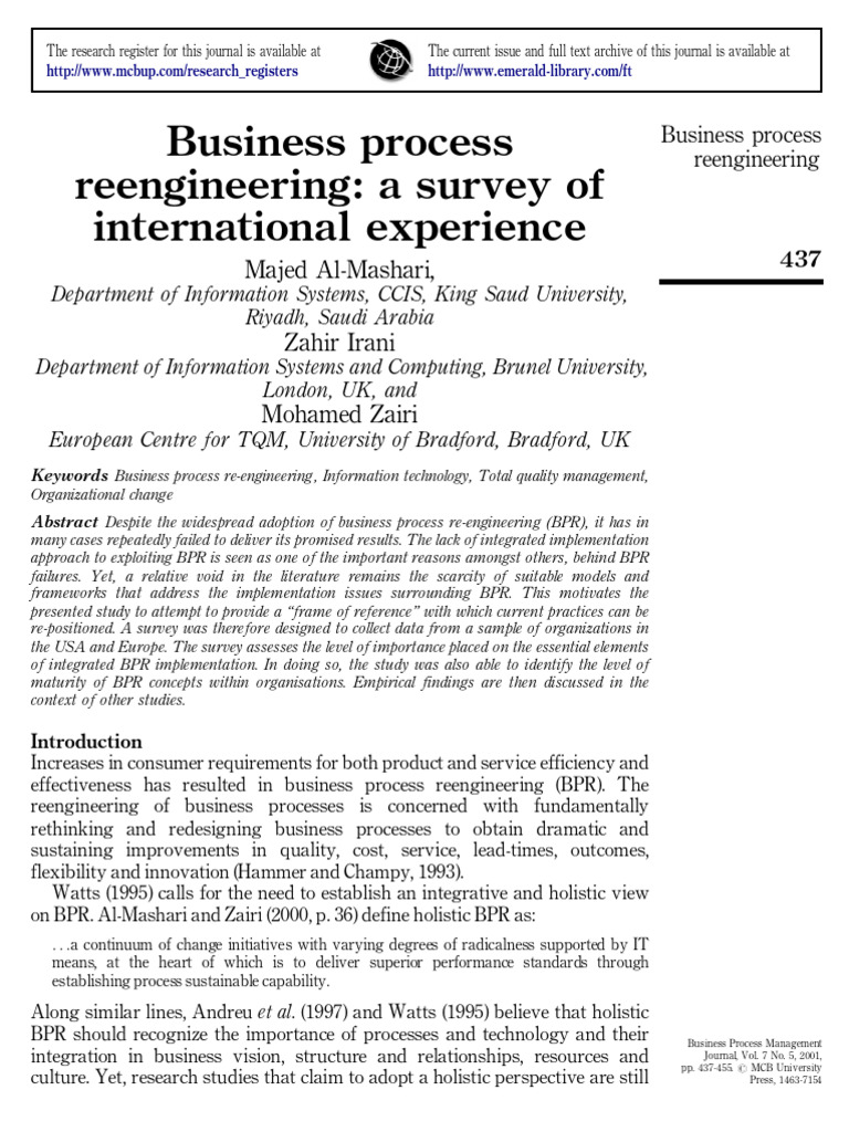 Business Process Reengineering Business | PDF | Survey Methodology | Business Process