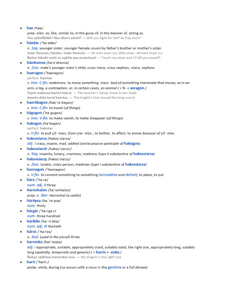 High Valyrian Language Glossary | PDF | Family