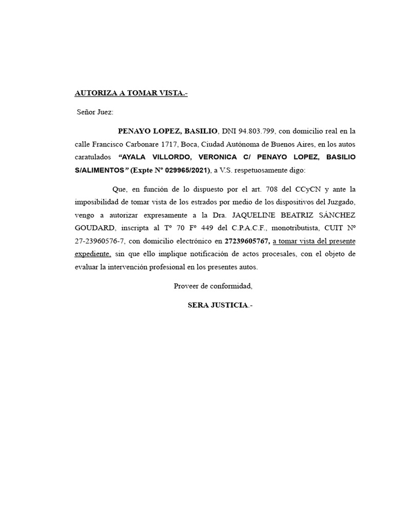 Autoriza A Tomar Vista. | PDF