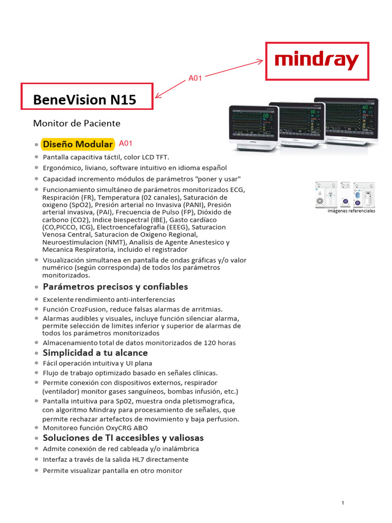 Monitorización Avanzada BeneVision N15 | PDF | Pantalla táctil | Fisiología