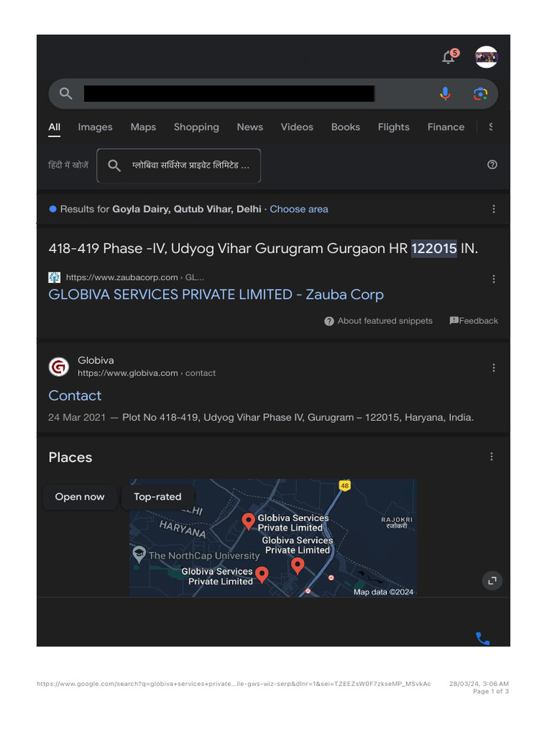 Globiva Services Private Limited Pin Code Number - Google Search | PDF