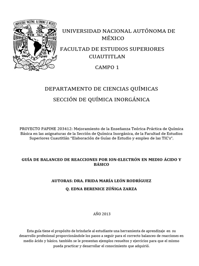 Guía de Balanceo Ion Electron en Medio Acido y Basico | Descargar ...