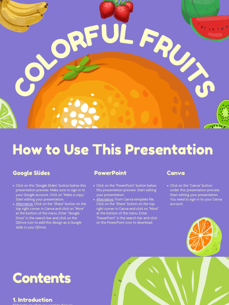 Colorful Fruits Presentation Guide | PDF | Computing | Software