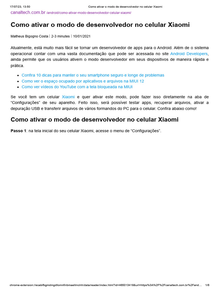 Como Ativar o Modo de Desenvolvedor No Celular Xiaomi - Reader View ...