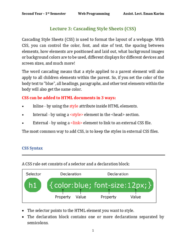 Lecture 3 Cascading Style Sheets Css Pdf Design Computer File 