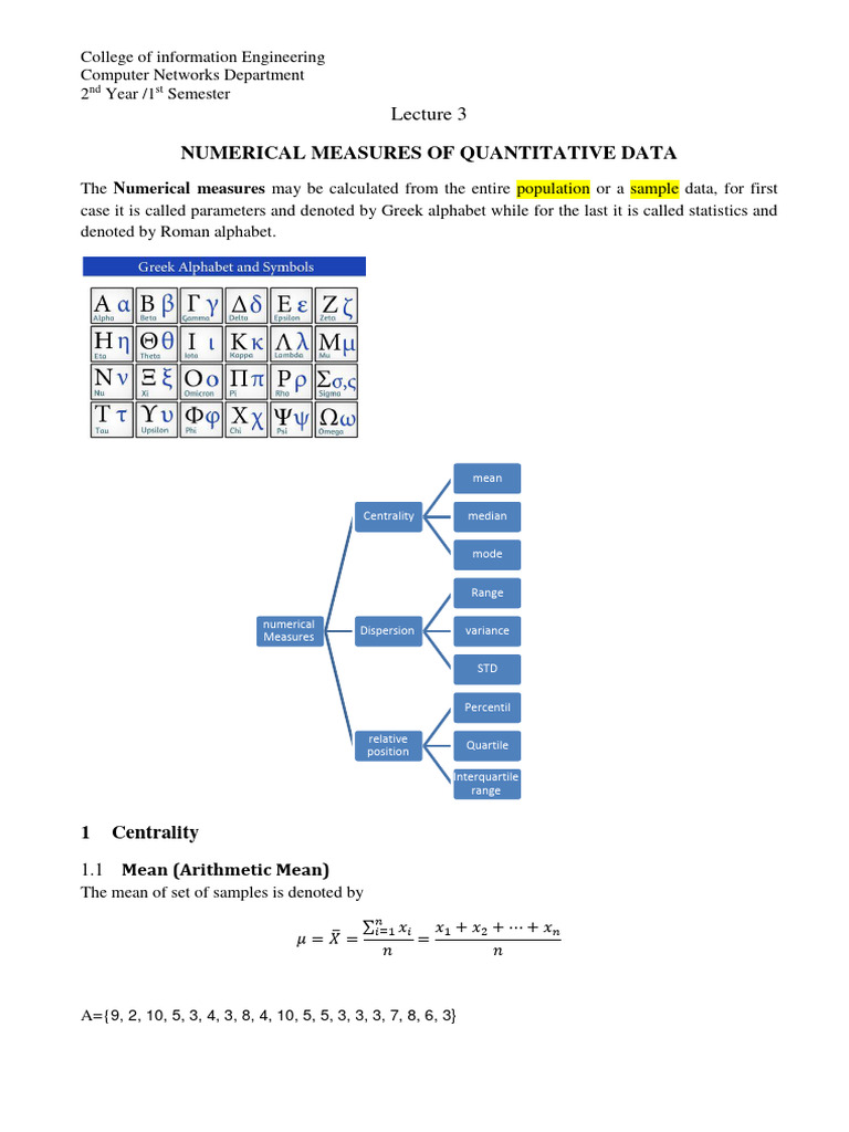 Lec 3 Num Measures | PDF | Mean | Percentile