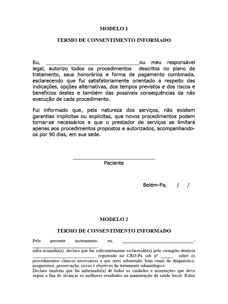 Termo de Consentimento Odontológico | PDF | Odontologia | Consentimento ...