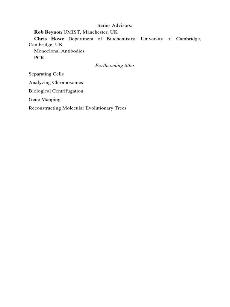 Rob Beynon UMIST, Manchester, UK Chris Howe Department of Biochemistry ...