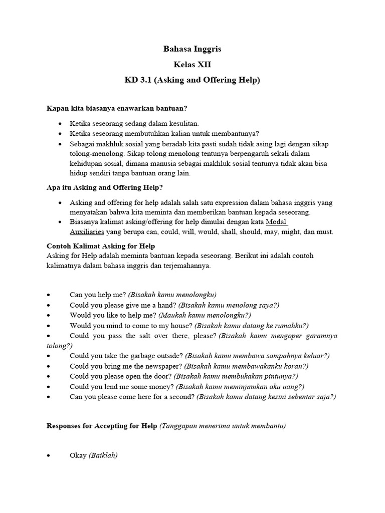 Asking & Offering Help: Contoh & Dialog | PDF