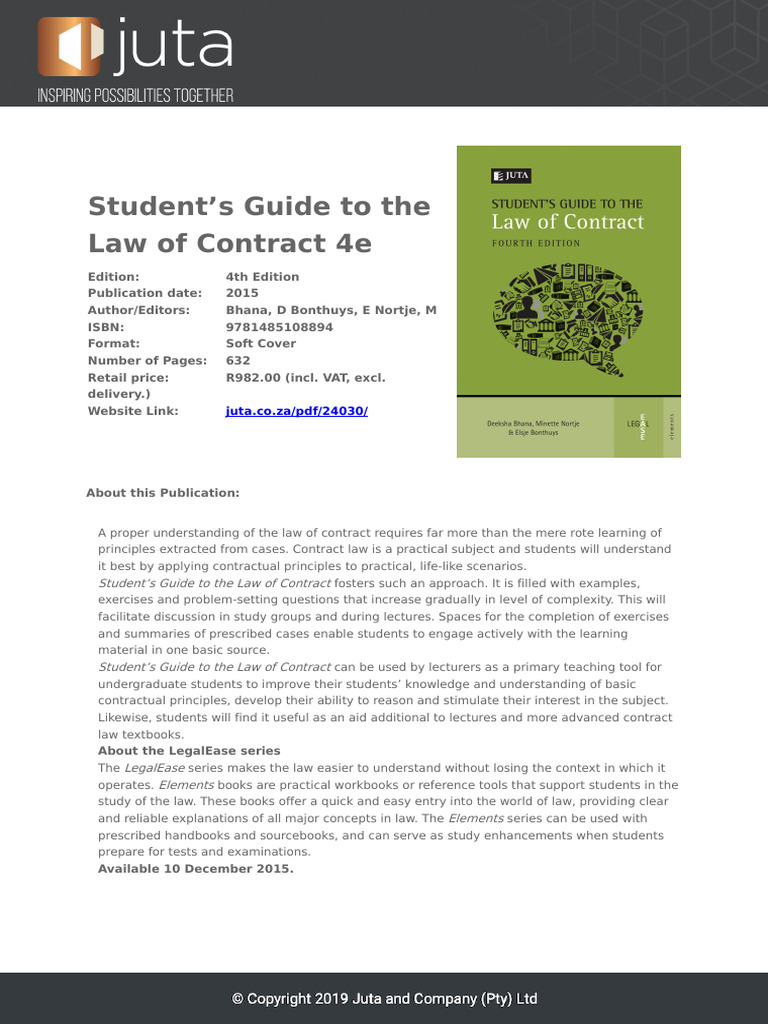 Student's Guide To The Law of Contract 4e: Juta - Co.za/pdf/24030 | PDF | Textbook | Cognition