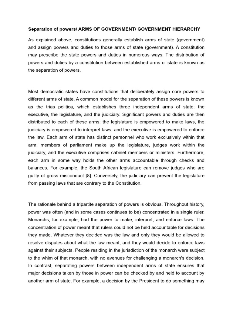 ARMS OF GOVERNMENT | PDF | Separation Of Powers | Governance