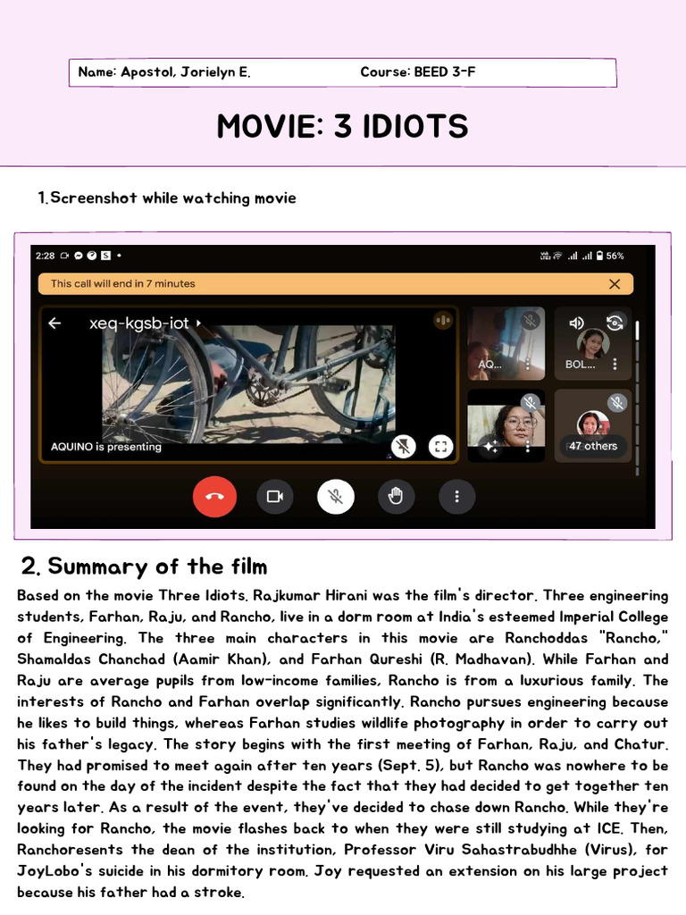 3-Idiots Reflection Paper | PDF