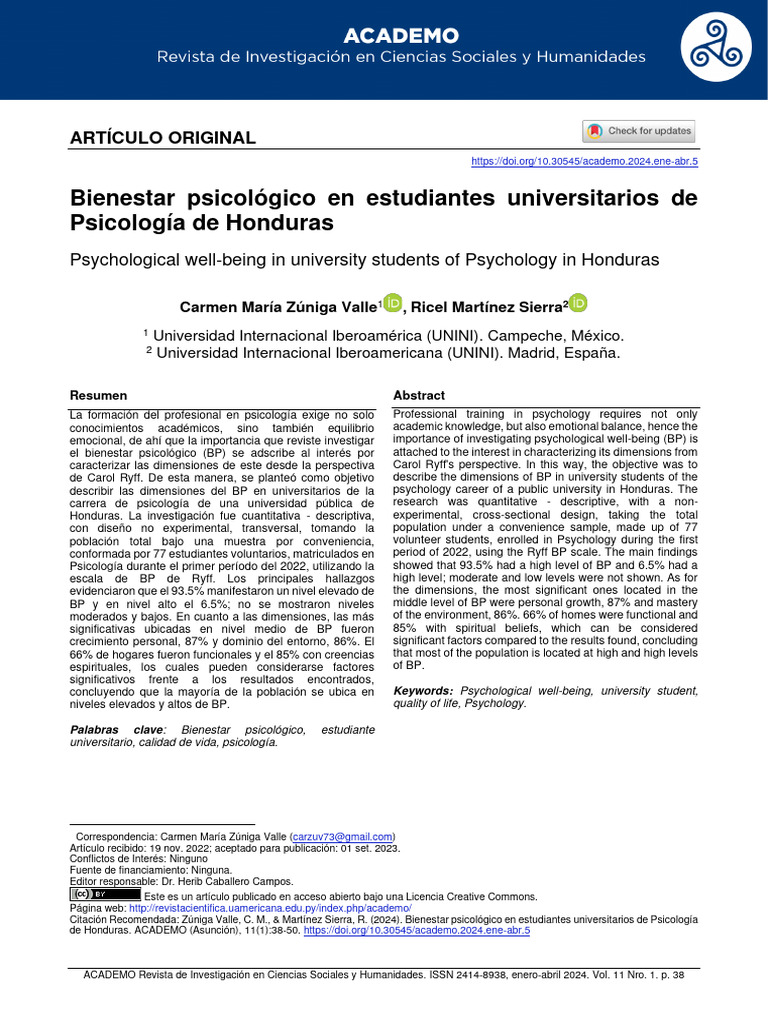 Bienestar Sicologico en Estudiantes Universitarios | PDF | Bienestar ...