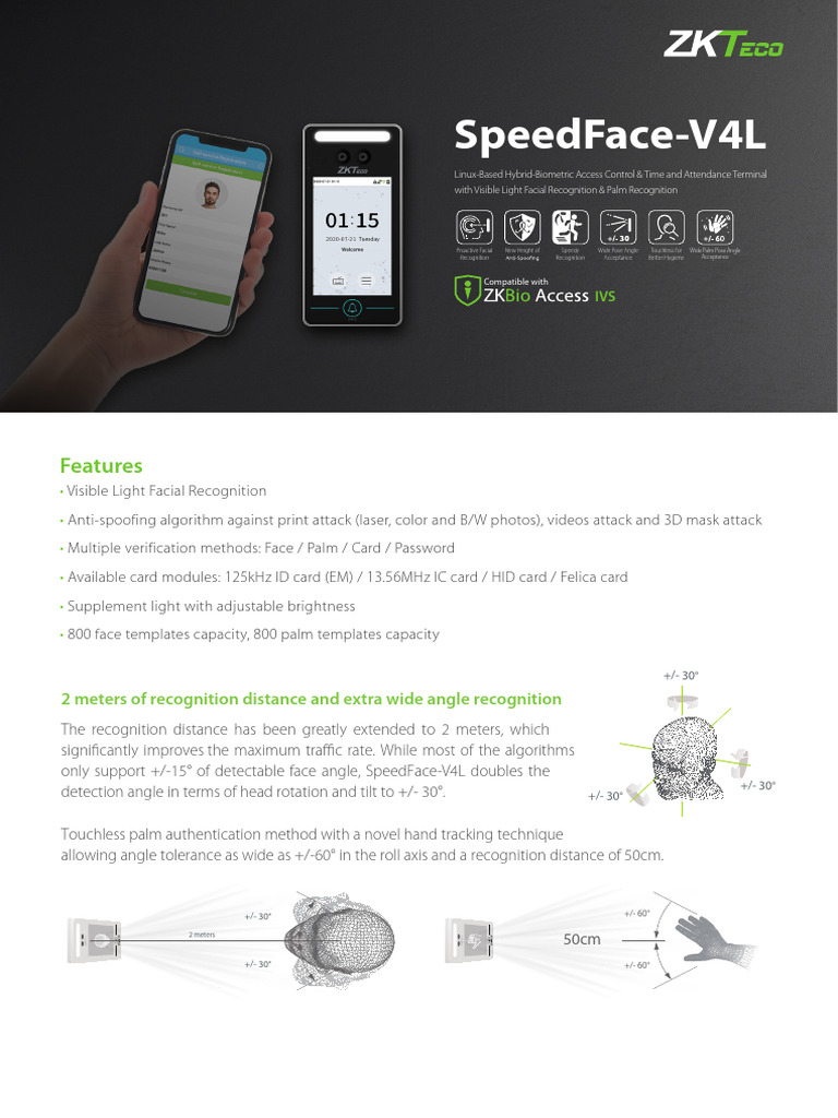 SpeedFace-V4LDataSheet-1 | PDF | Access Control | Authentication