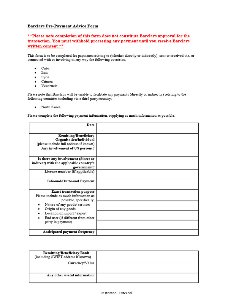 Barclays Pre-Payment Advice Guidelines | PDF | Finance & Money Management