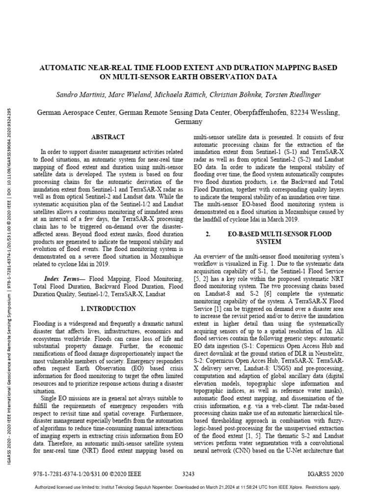 Automatic Near Real Time Flood Extent And Duration Mapping Based On Multi Sensor Earth