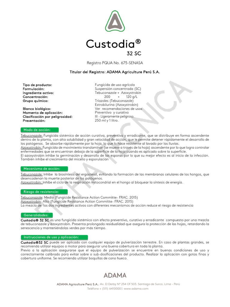 Custodia® 32 SC: Fungicida Tebuconazole y Azoxystrobin | PDF