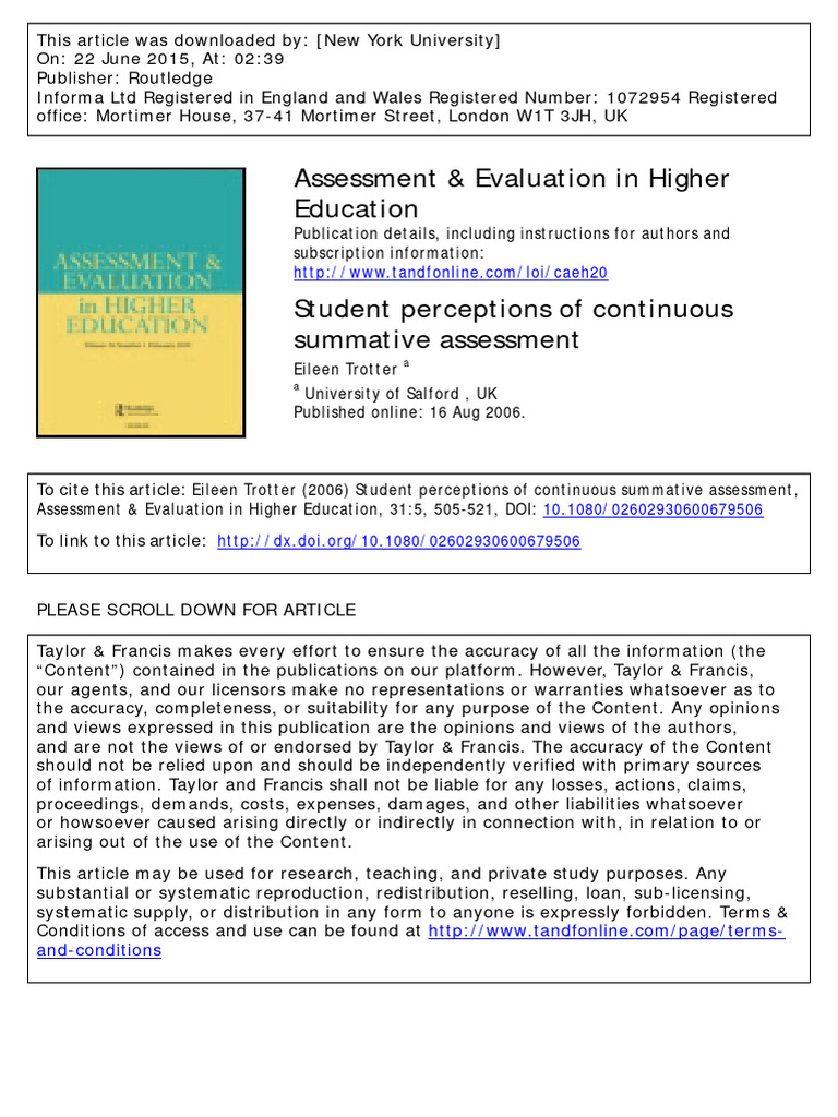 Student Views on Continuous Assessment | PDF | Learning | Motivation