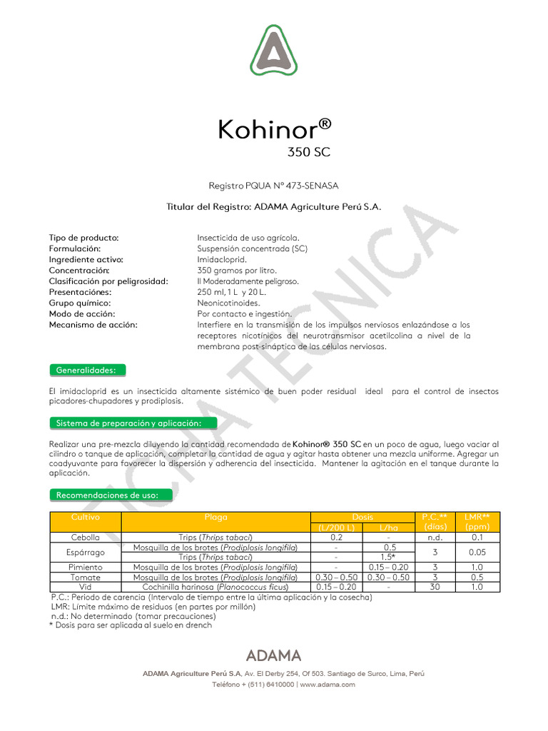 Kohinor 350 SC Ficha Técnica | PDF