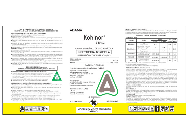 Kohinor 350 SC Etiqueta | Descargar gratis PDF | Agua | Plaga (organismo)