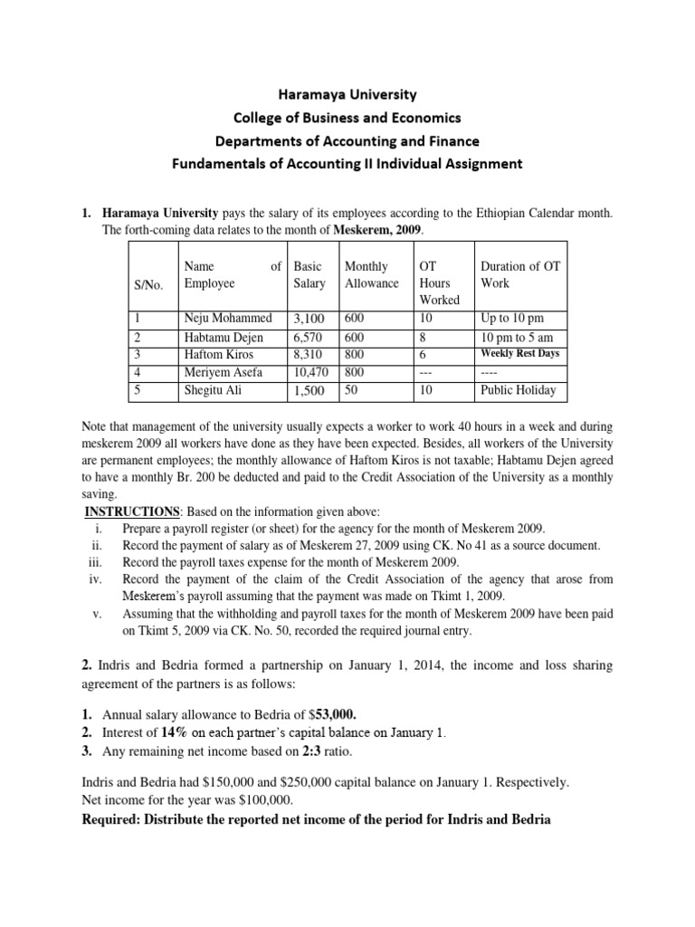 FOA II 2nd Assignment | PDF | Partnership | Payroll Tax