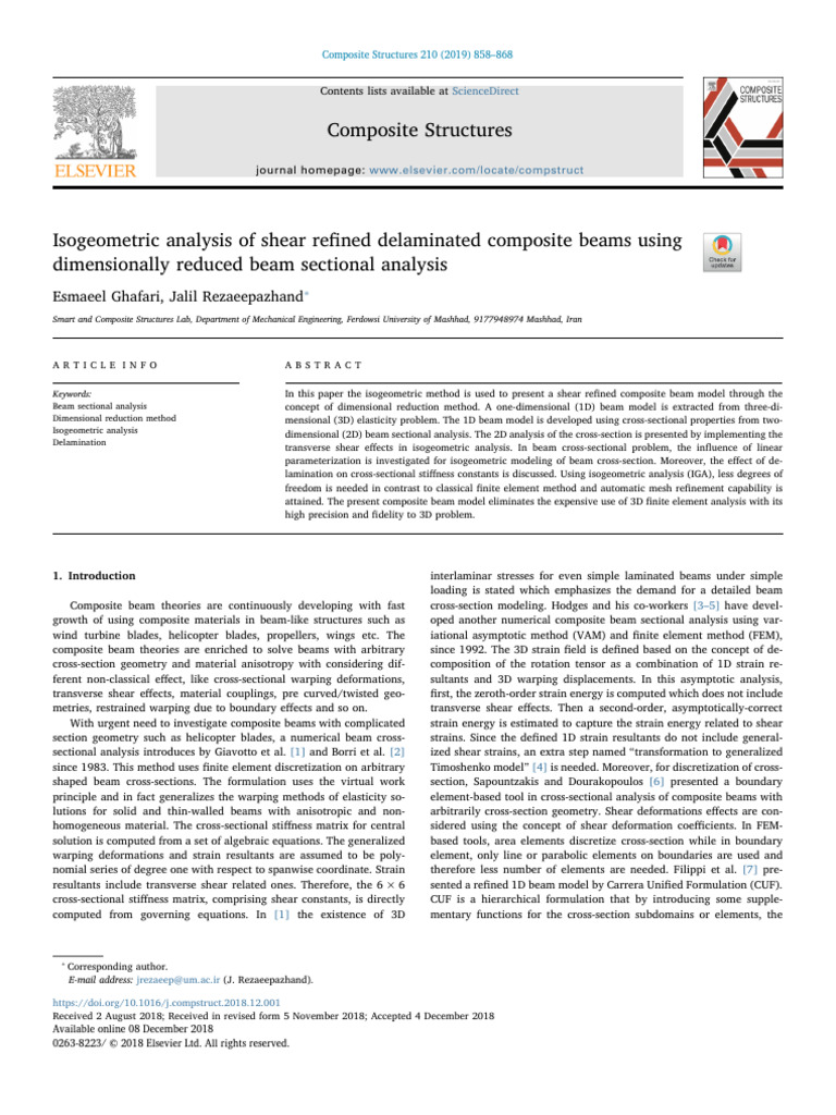 Isogeometric Analysis Of Shear Refined Delaminated Composite Beams Using Dimensionally Reduced