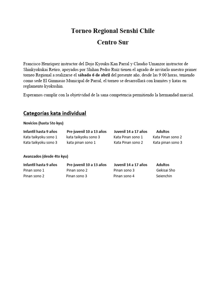 Torneo Regional Kyokushin en Parral | PDF | Artes marciales del este ...