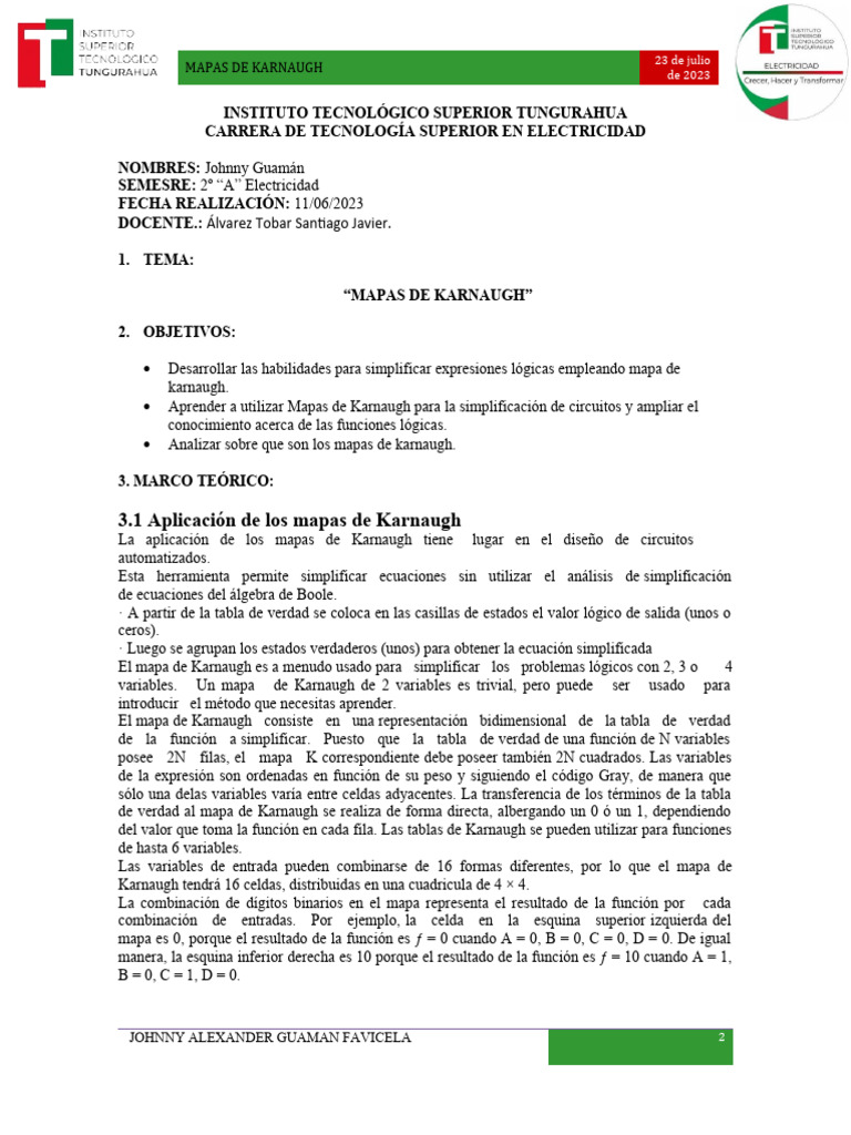 Informe Mapas de KARNAUNGH | PDF | Matemáticas | Lógica matemática
