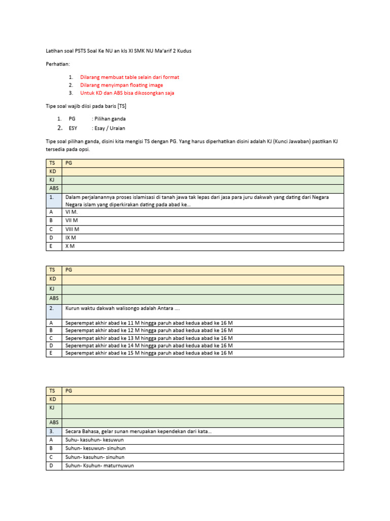 Latihan Soal Ke NU An-Psts Genap Kls XI-2024 | PDF