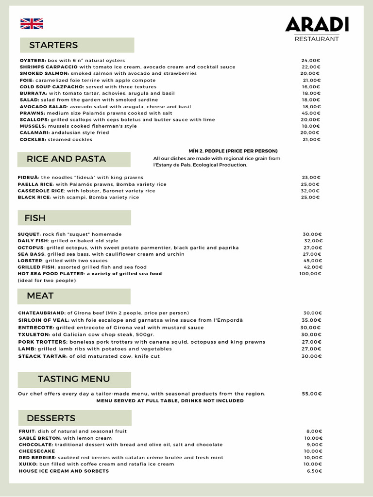 Aradi A La Carte Menu | PDF | Sauce | Grilling