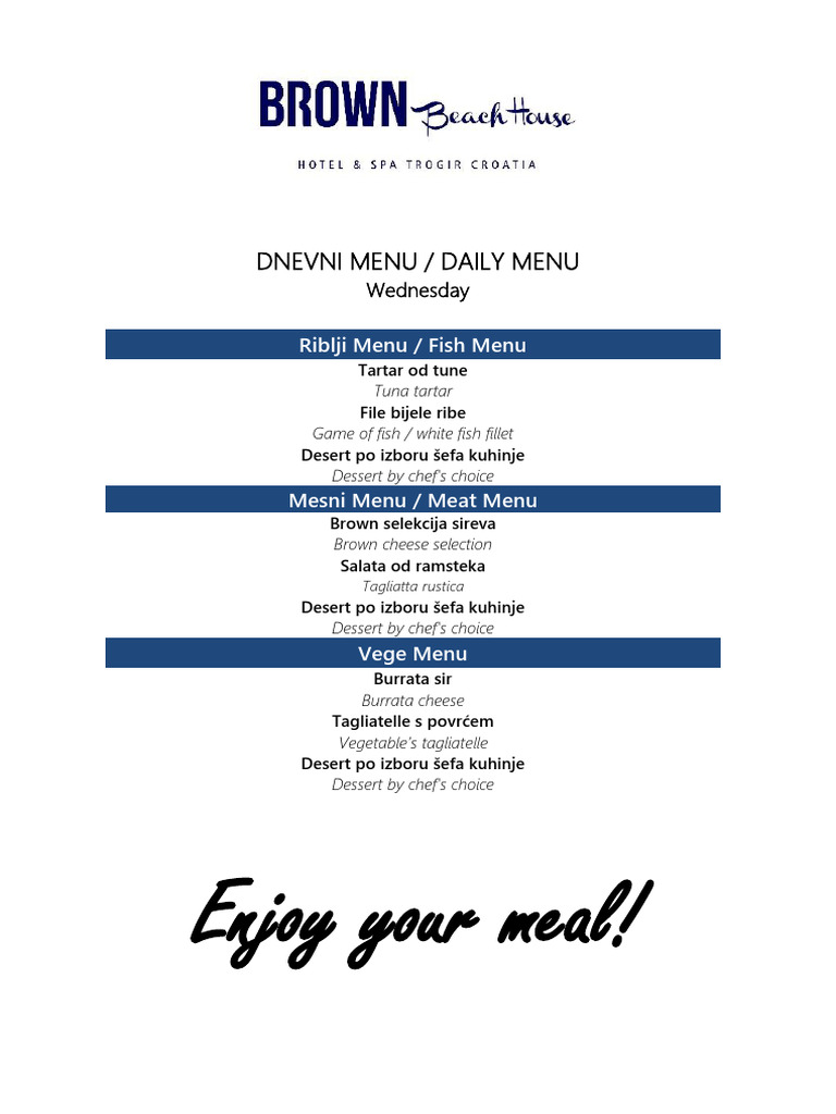 Wednesday's Daily Menu Options | PDF