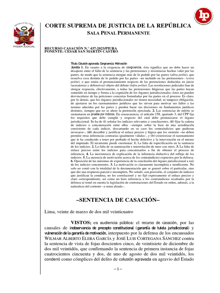 Casacion 437 2023 Piura LPDerecho | PDF | Sentencia (ley) | Jurisdicción Casacion 437 2023 Piura LPDerecho | PDF | Sentencia (ley) | Jurisdicción