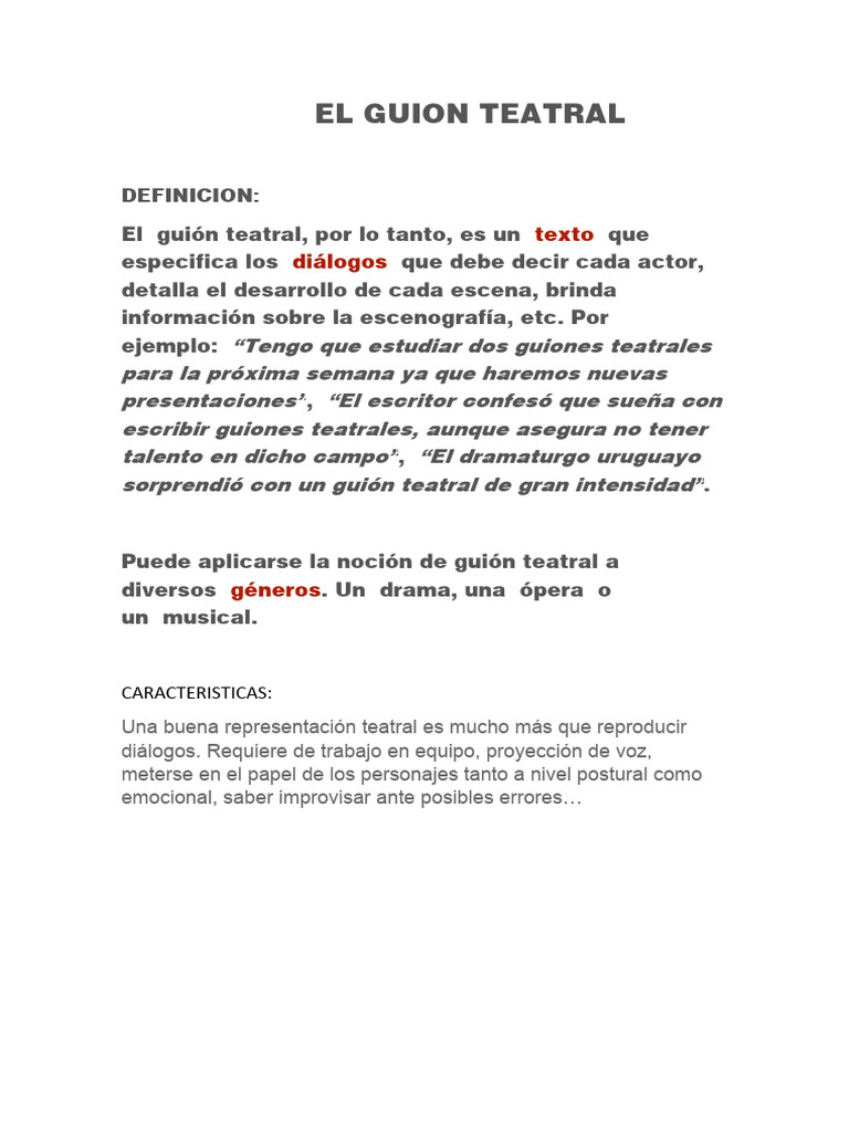 Guión Teatral: Definición y Tipos | PDF | Teatro | Comedia