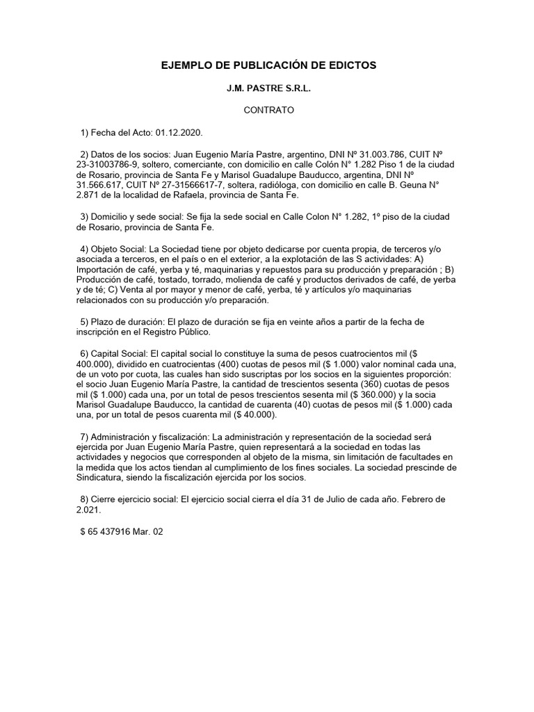 Ejemplo de Publicación de Edictos | PDF