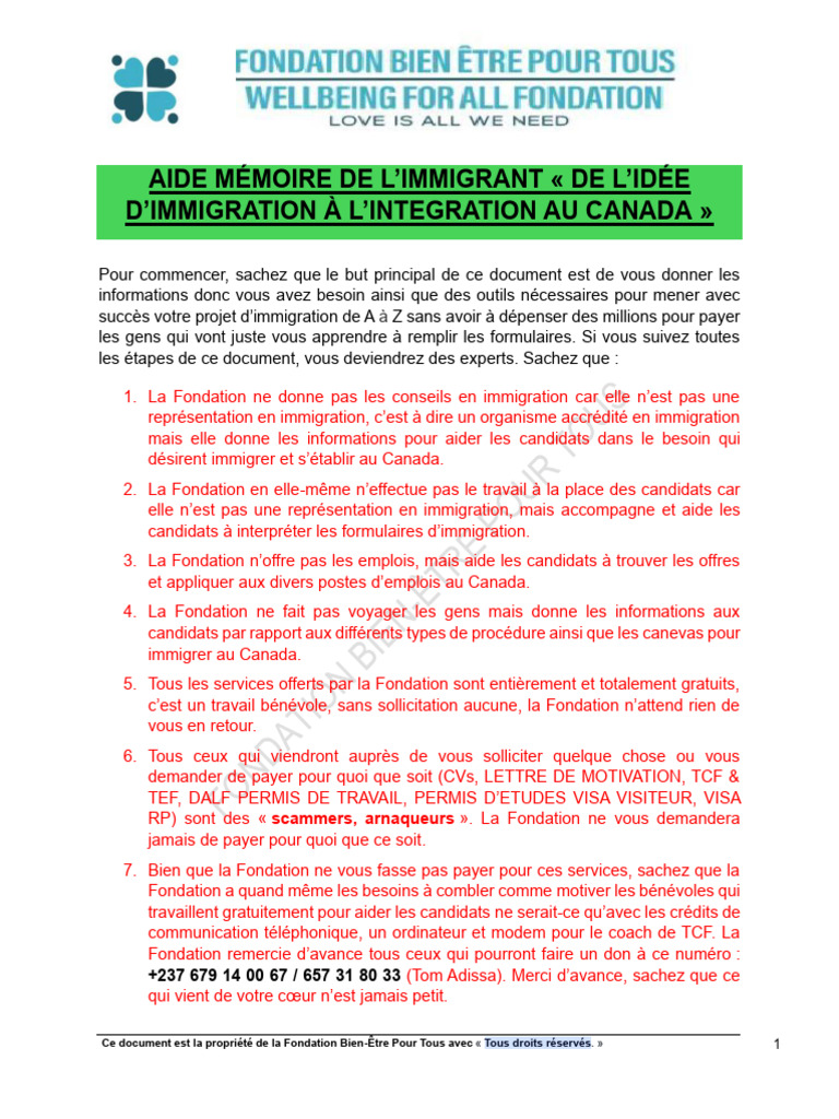 Aide Memoire Du Candidat Qui Désire Immigrer Au Canada | PDF